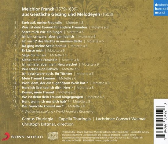 Melchior Franck: Geistliche Gesang Und Melodeyen, Christoph Dittmar ...