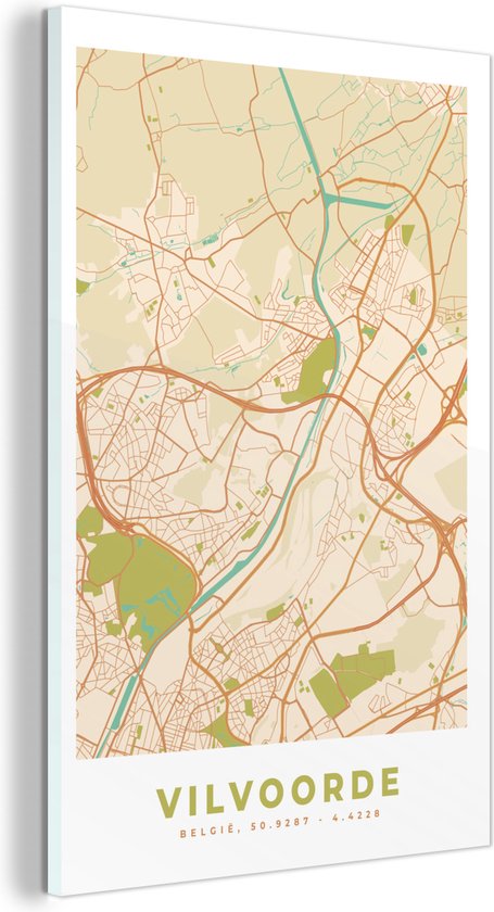 Glasschilderij - Plattegrond - Stadskaart - Vintage - Vilvoorde - Kaart ...