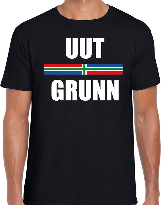 Uut grunn met vlag Groningen t-shirt zwart heren - Gronings dialect ...