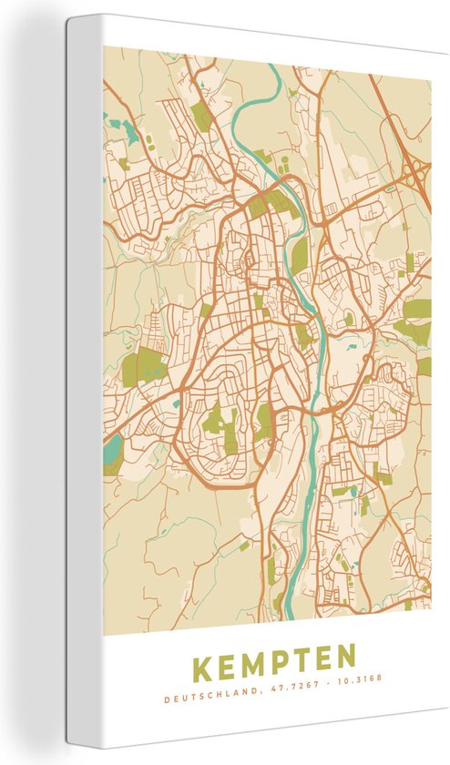 Canvas Schilderij Plattegrond - Kempten - Kaart - Stadskaart - Vintage ...