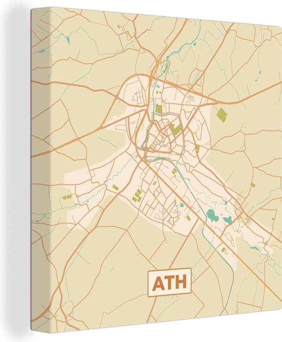 Canvas Schilderij Kaart - België - Ath - Stadskaart - Plattegrond ...