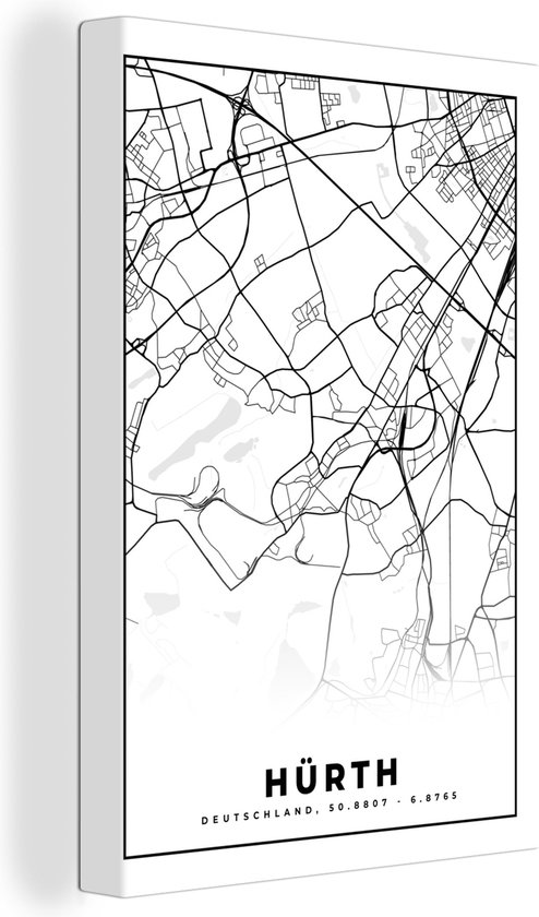 Canvas Schilderij Plattegrond - Hürth - Stadskaart - Kaart - 80x120 cm ...