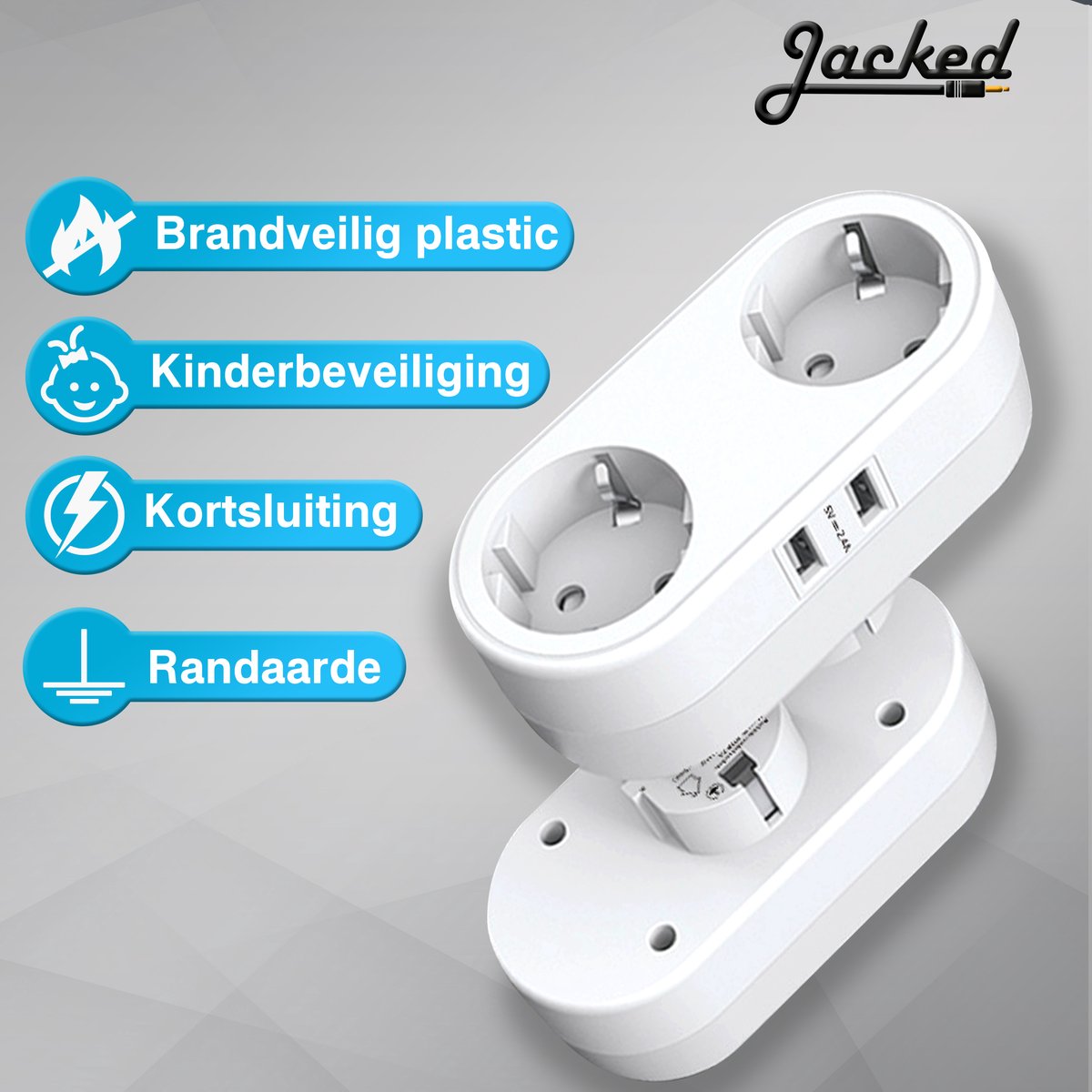 Jacked stopcontact splitter 2 stekkers 2 USB poorten – verdeelstekker ...