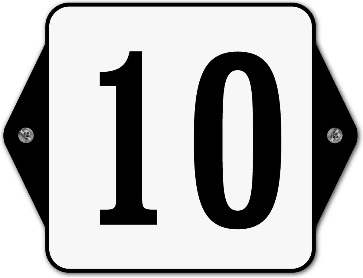 Huisnummerbord klassiek - huisnummer 10 - 16 x 12 cm - wit - schroeven ...