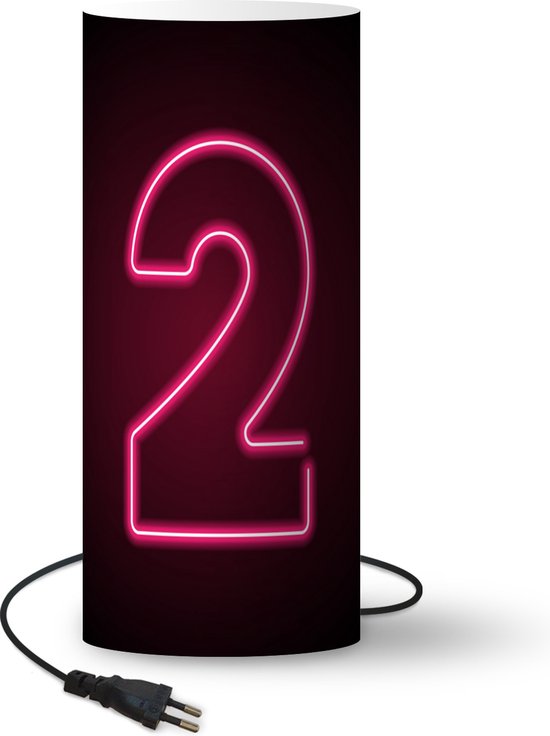 Lampe numéro 2 - Néon rose numéro deux sur mur noir - 70 cm de haut ...
