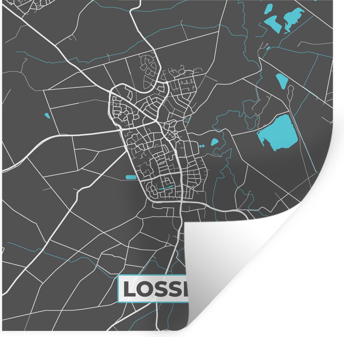 Muurstickers - Losser - Stadskaart - Plattegrond - Kaart - 50x50 cm ...