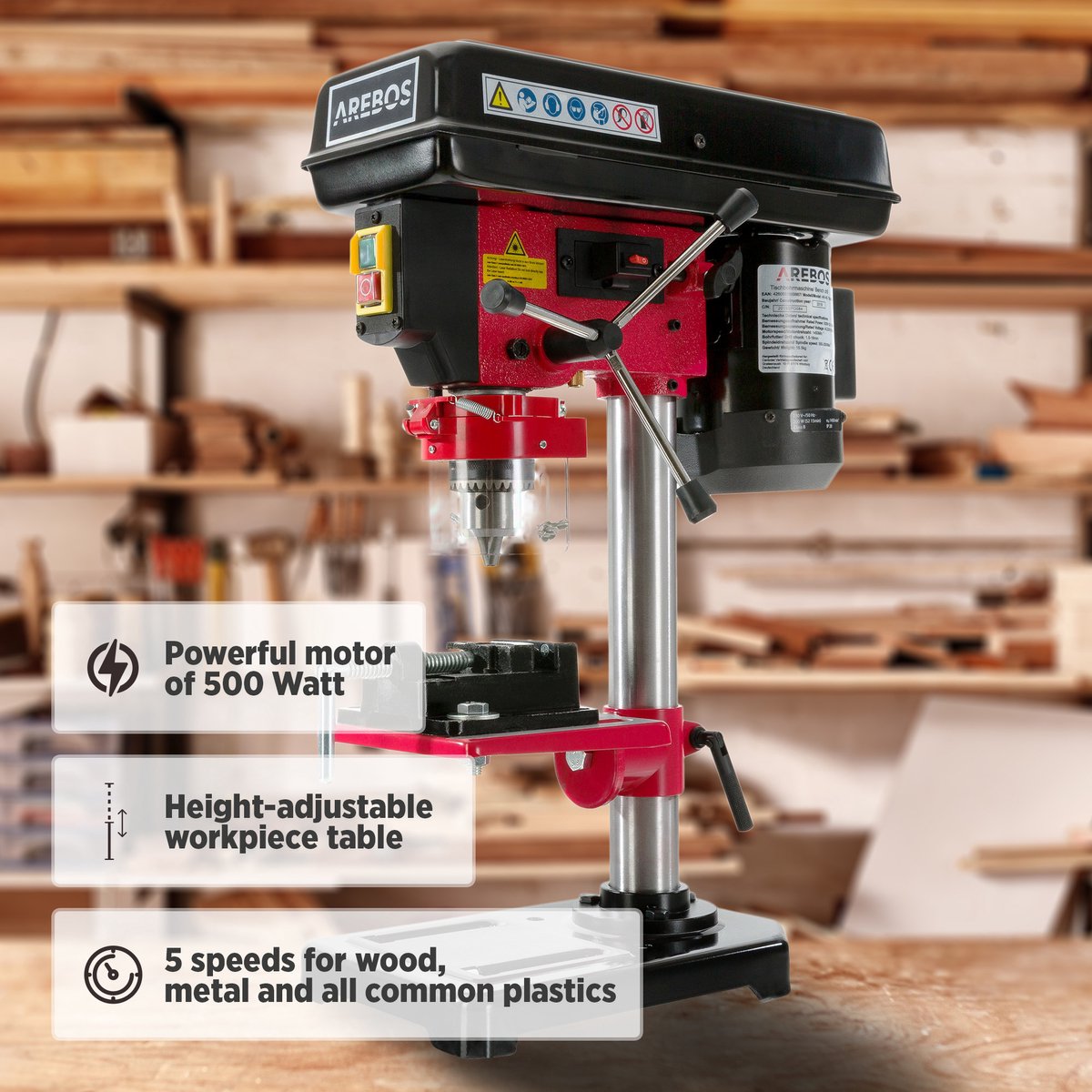 AREBOS Boormachine Kolomboormachine Tribune Boormachine 500 W Laser ...