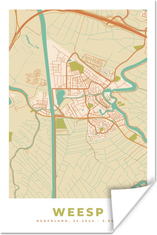 Poster Weesp - Plattegrond - Kaart - Stadskaart - 60x90 cm | bol