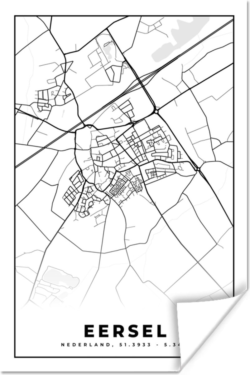 Poster Plattegrond - Eersel - Kaart - Stadskaart - Nederland - 60x90 cm ...