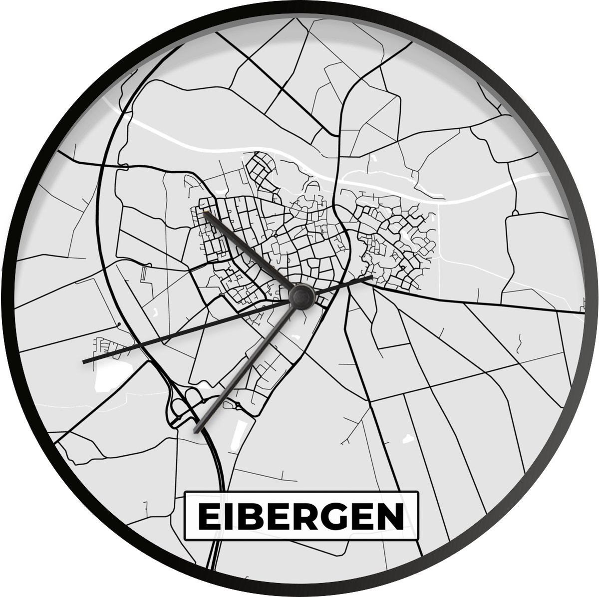 Klok - Ø 30 cm - Plattegrond - Eibergen - Kaart - Stadskaart - Zwart ...