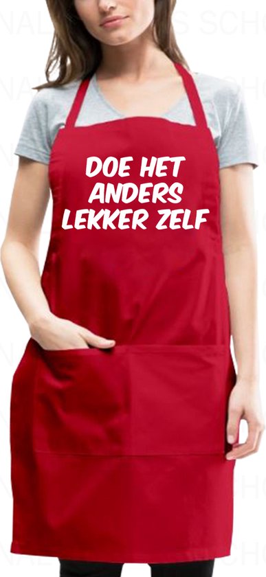 DOE HET ANDERS LEKKER ZELF unisex schort - Rood met wit - One Size ...