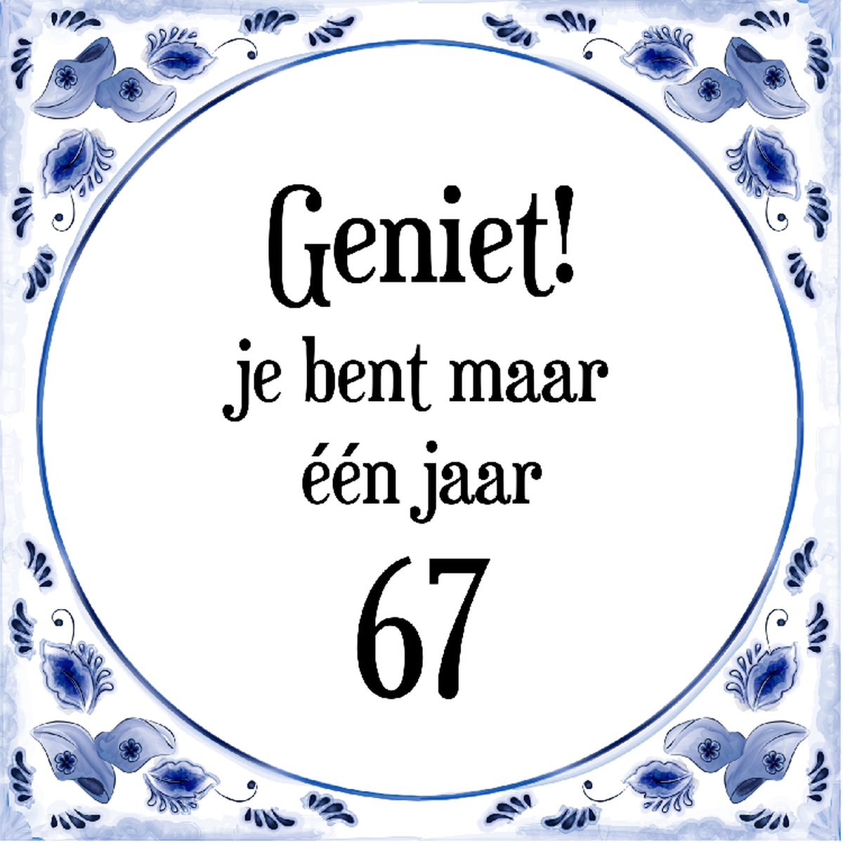 Verjaardag Tegeltje met Spreuk (67 jaar: Geniet! je bent maar een jaar ...