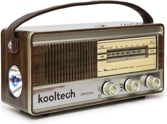 KoolTech CPR SOUL Retro Radio Bluetooth - Donkerbruin - Draagbaar | bol