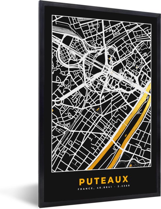 Fotolijst incl. Poster - Kaart - Stadskaart - Plattegrond - Puteaux ...