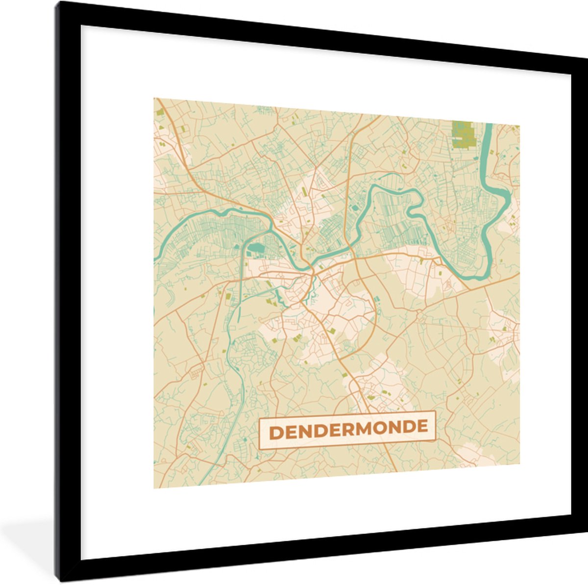 Fotolijst incl. Poster - Dendermonde - Plattegrond - Kaart - Vintage ...