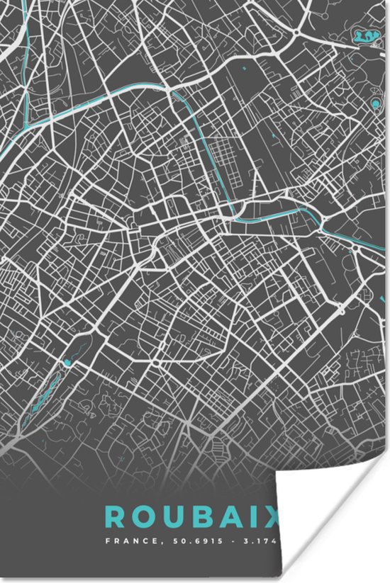 Poster Roubaix - Frankrijk - Plattegrond - Stadskaart - Kaart - 40x60 ...