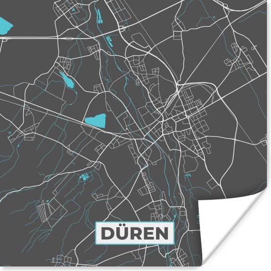 Poster Duitsland – Blauw – Düren – Stadskaart – Kaart – Plattegrond ...