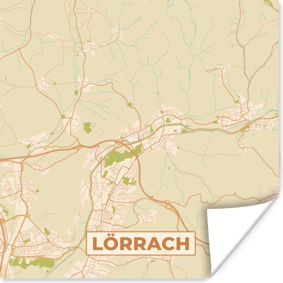 Poster Lörrach - Plattegrond - Kaart - Vintage - Stadskaart - 100x100 ...