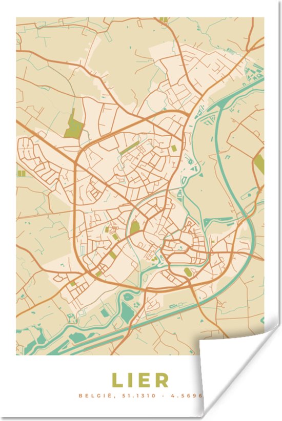 Poster België - Lier - Plattegrond - Kaart - Stadskaart - 40x60 cm | bol