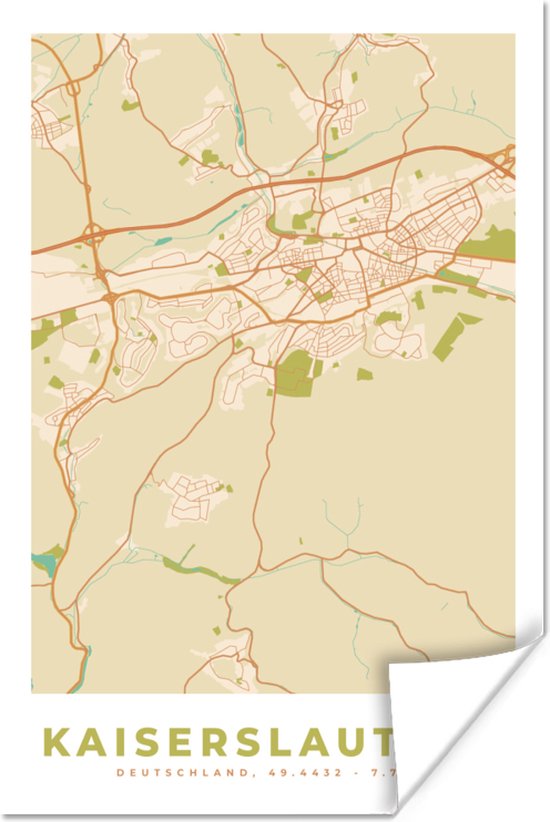 Poster Kaiserslautern - Plattegrond - Vintage - Stadskaart - Kaart ...