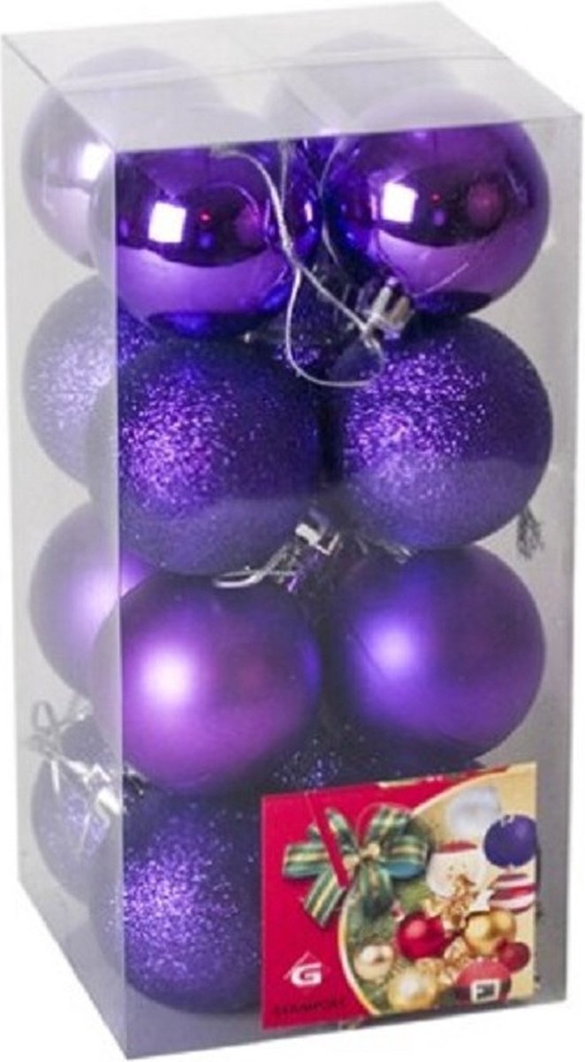 32x stuks kerstballen paars mix van mat/glans/glitter kunststof ...