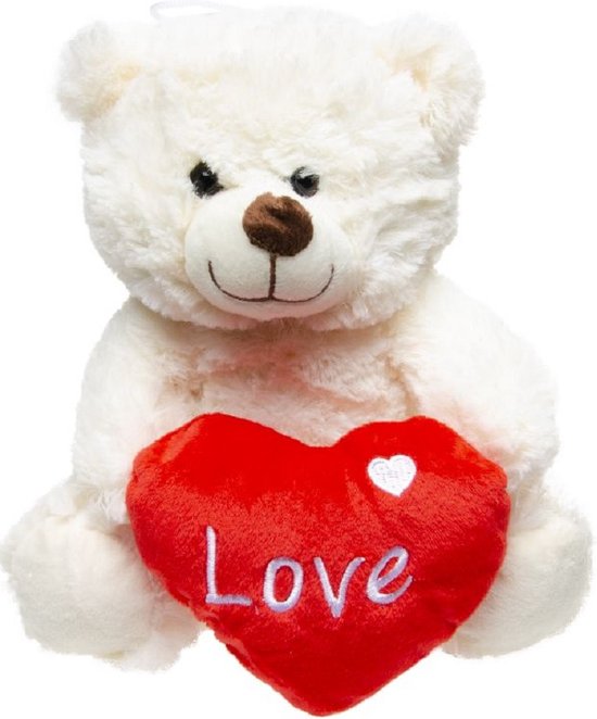 Pluche Love witte beer knuffel - 23 cm - Beren wilde dieren knuffels ...
