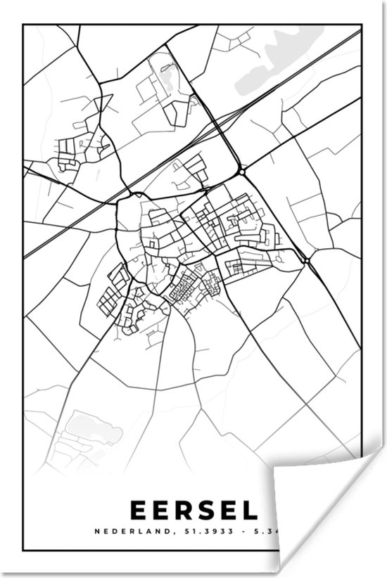 Poster Plattegrond - Eersel - Kaart - Stadskaart - Nederland - 20x30 cm ...