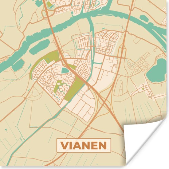 Poster Vianen - Plattegrond - Kaart - Stadskaart - 30x30 cm | bol