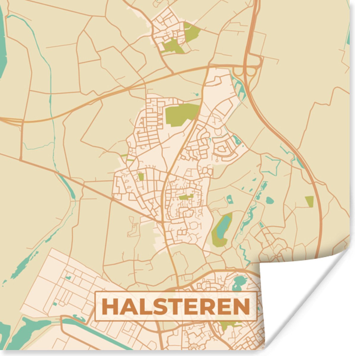 Poster Plattegrond - Halsteren - Kaart - Vintage - Stadskaart - 30x30 ...