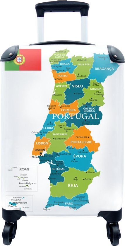 Koffer - Kleurrijke kaart van Portugal met eilanden en vlag - 35x55x20 ...