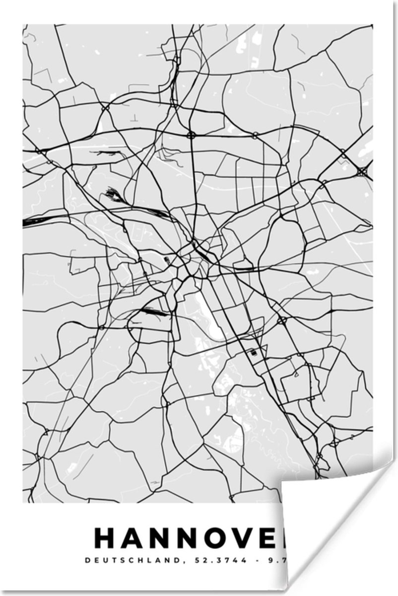 Poster Hannover - Stadskaart - Plattegrond - Duitsland - Kaart - 40x60 ...