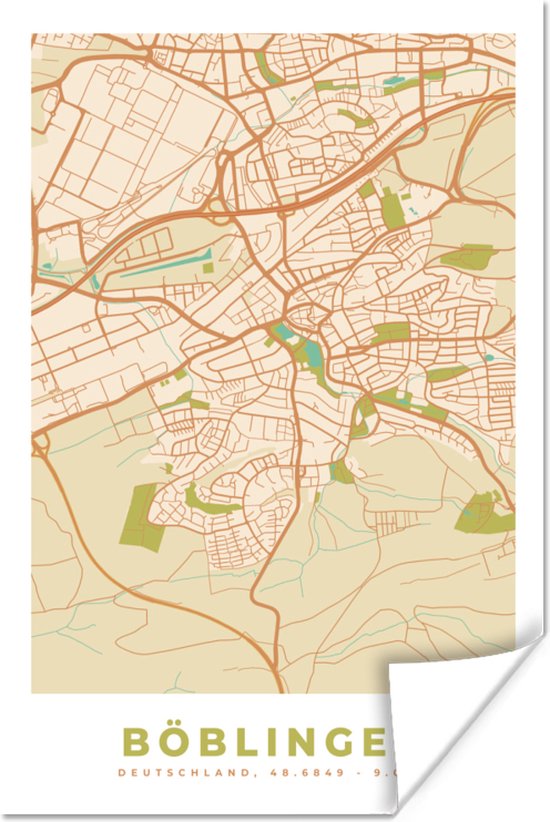 Poster Böblingen - Plattegrond - Kaart - Vintage - Stadskaart - 40x60 ...