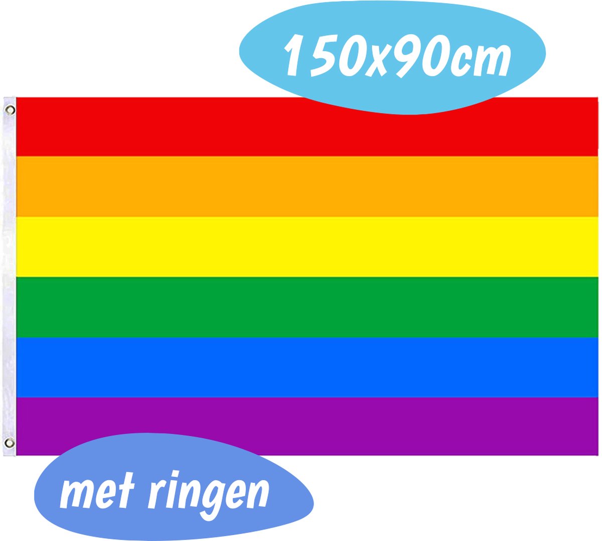 Pride Vlag - 150x90 CM - Regenboog - LGBTQ+ - Met Ringen | bol.com