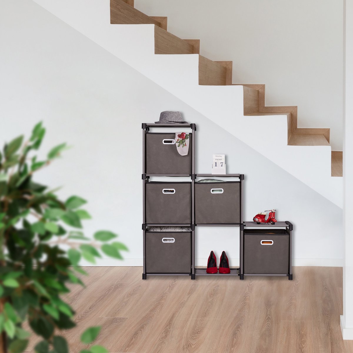 Relaxdays vakkenkast met stoffen manden - modulaire kast met 6 vakken ...