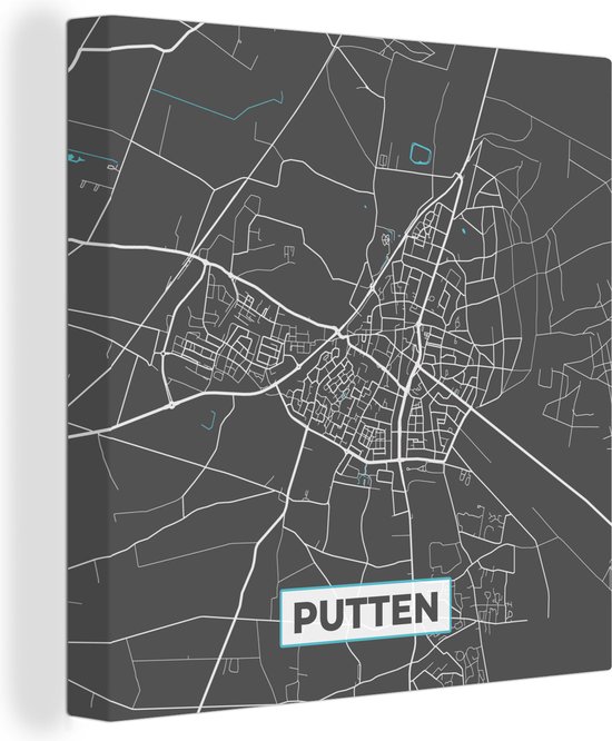 Canvas Schilderij Kaart - Plattegrond - Putten - Stadskaart - 20x20 cm ...