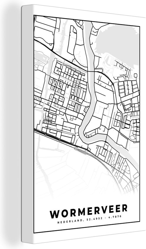 Canvas Schilderij Wormerveer - Kaart - Plattegrond - Stadskaart - 40x60 ...