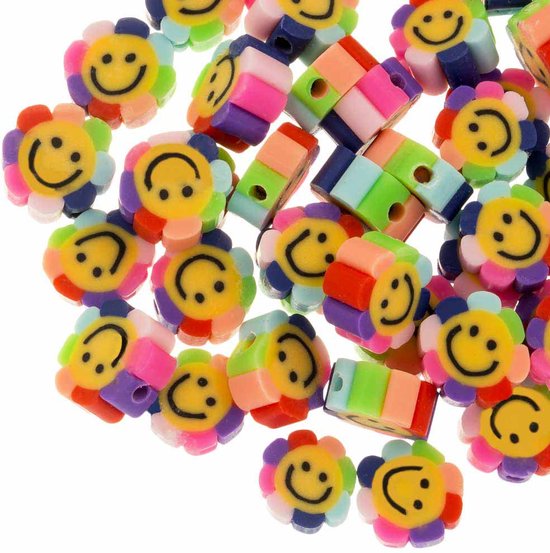Polymeer Smiley Kralen Bloem (9 - 10 x 4.5 mm) Multi Color (50 stuks) | bol