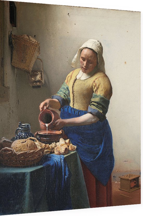 Het melkmeisje, Johannes Vermeer - Foto op Dibond - 90 x 120 cm | bol.com