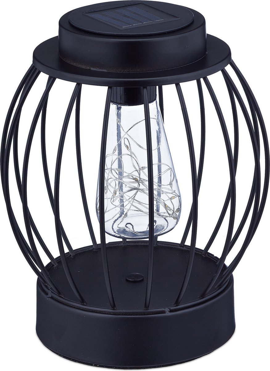 Relaxdays solar tafellamp buiten - zwarte led buitenlamp ...