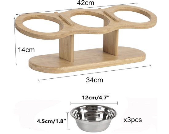 Voederstation voor katten, 3 verhoogde bakken, set van 3, in hoogte ...