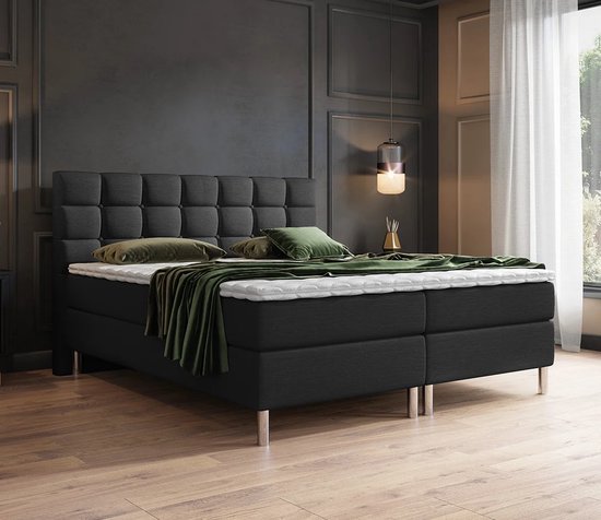 Helmond Zwart Boxspring 140x200 Inclusief matras en topper | bol