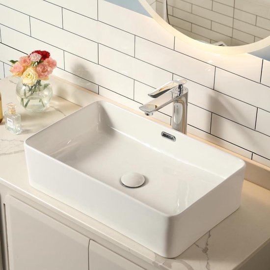Vierkante keramische wastafel voor badkamer - witte opzetwastafel met ...