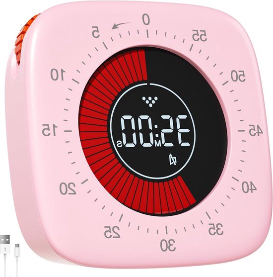 Digitale Kookwekker Visuele Timer 60 minuten - Roze - Oplaadbaar - 4 ...