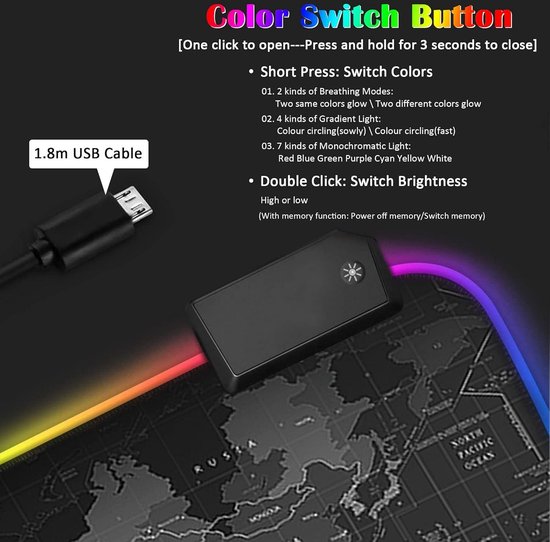Gaming RGB Muismat 800 x 300 mm - Grote Muismat met 12 LED ...