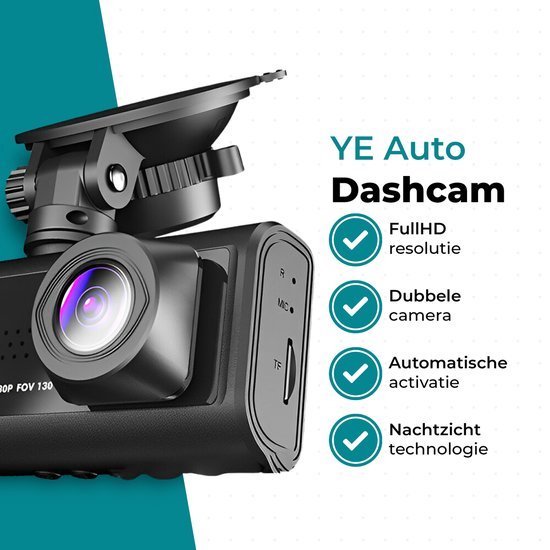 Dual Dashcam Voor Auto Camera Voor en Achter 1080p Full HD - Nachtvisie ...