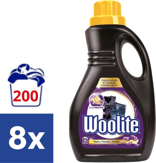 Woolite Vloeibaar Wasmiddel Donker & Denim - 8 x 1.5 l (200 wasbeurten ...