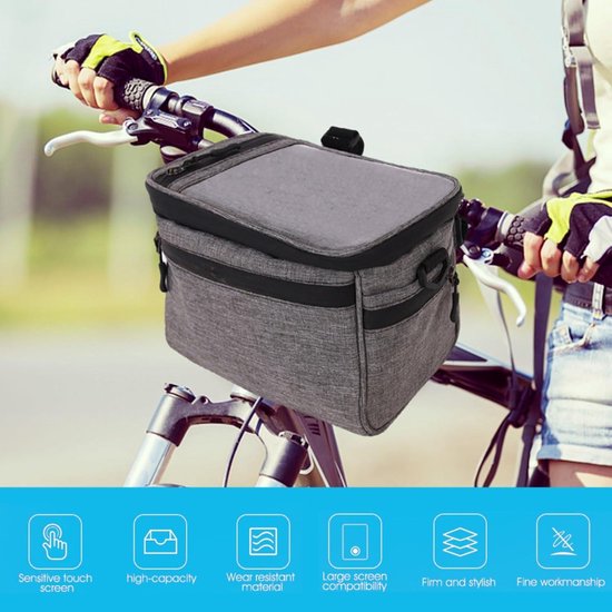5L bicycle basket front waterproof handlebar bag with touchscreen and ...