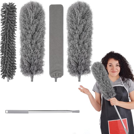 Telescopische stofdoek set van 5 - wasbaar plumeau met telescoopstang ...