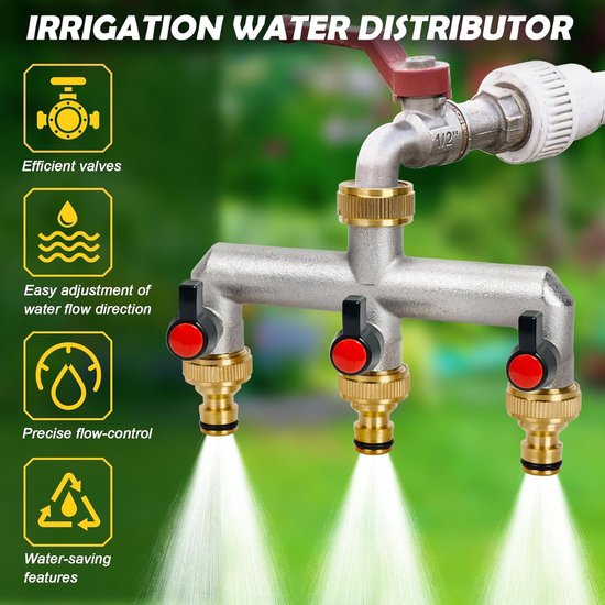 3-Weg Waterverdeler voor Tuin en Irrigatie - Messing, 3/4 Inch Aansluitingen | bol