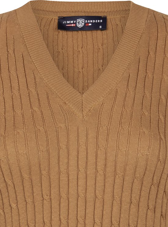Jimmy Sanders V-Neck Sweater - V Trui - 100% Katoen Dames Camel - Xl | bol